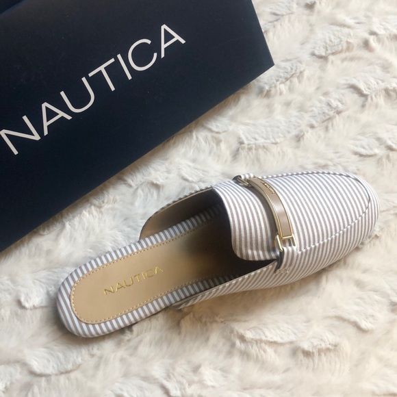 Nautica | Shoes | Nautica Labella Ladies Tan White Striped Mules | Poshmark